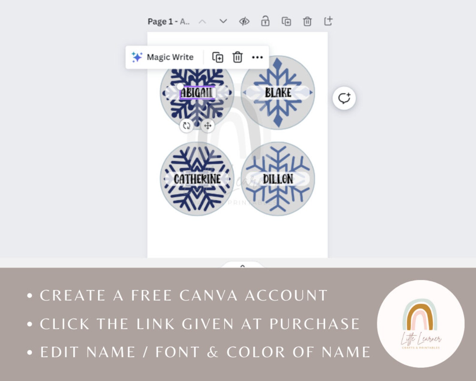 Snowflake Classroom Name Tags: Editable Winter Labels (digital Download ...