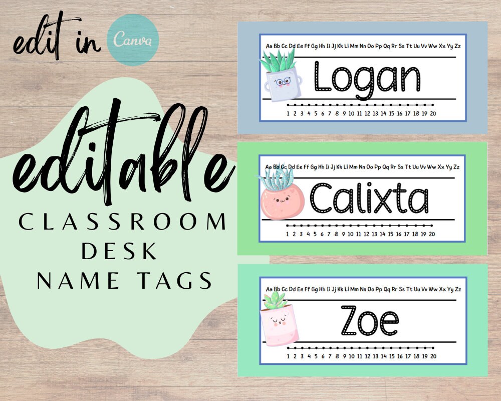 Editable Classroom Name Tags for Desk Succulent Nametags - Etsy Australia