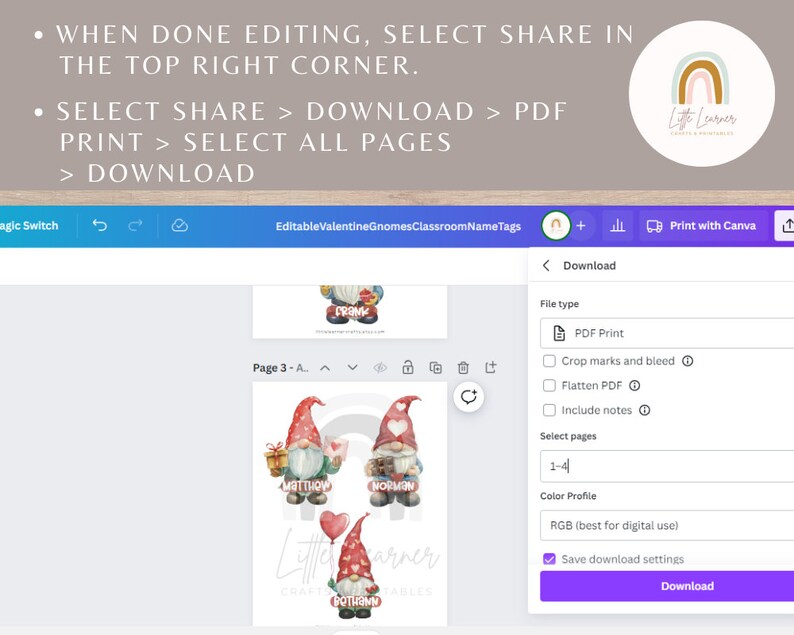 Valentine Classroom | Editable Classroom Name Tags | Valentine Gnome ...