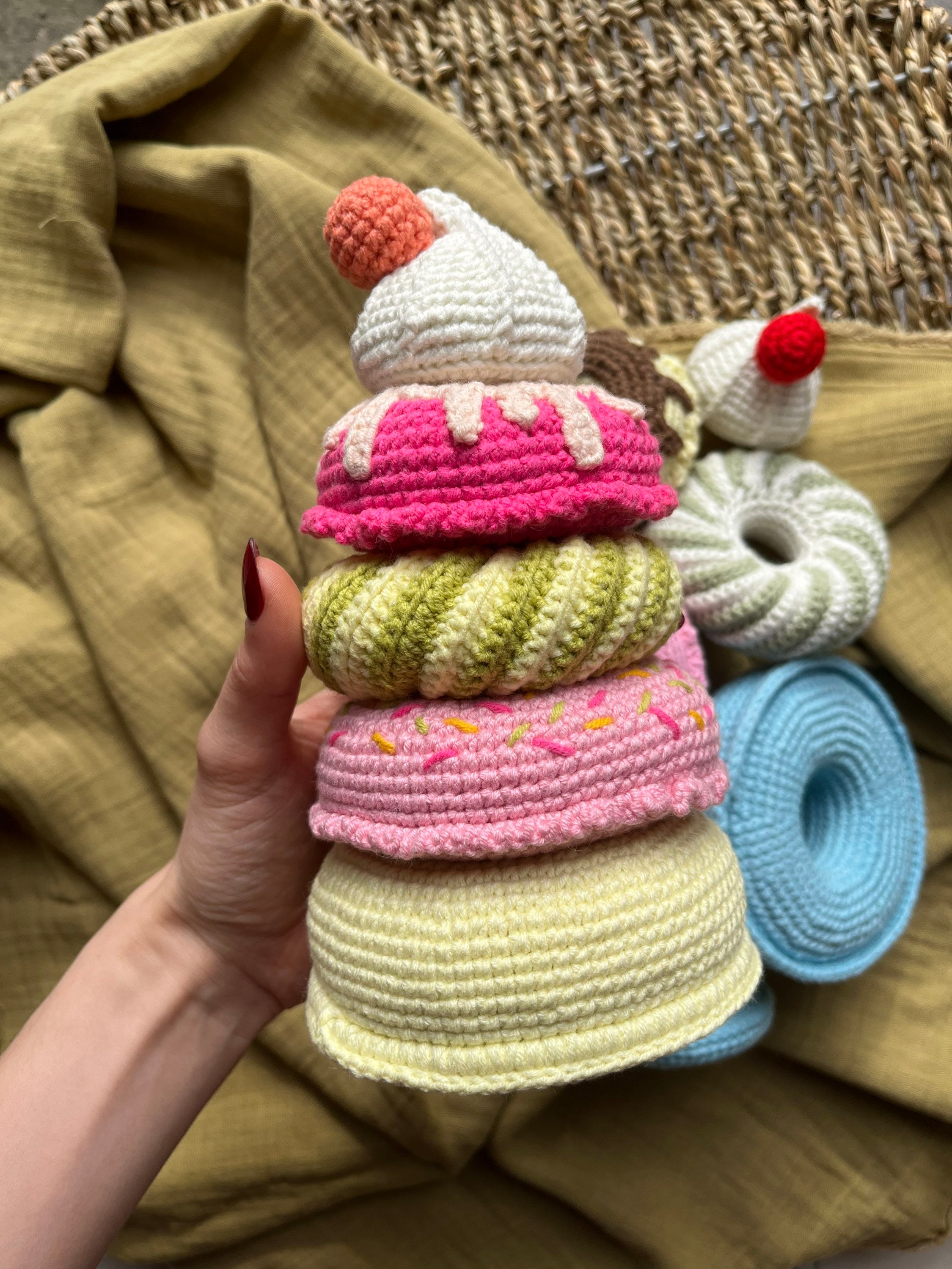 Ice Cream Stacking Toy Crochet, Handmade Stacking Toys, Crochet ...