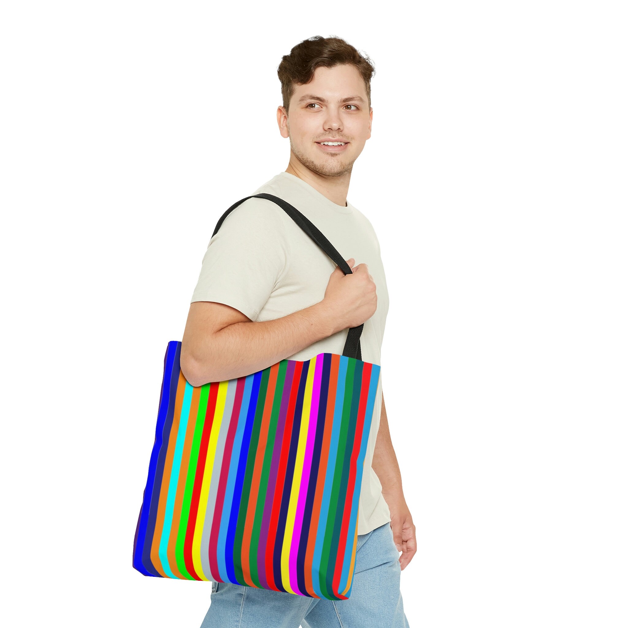 Retro Rainbow Tote Bag Vintage Inspired Colorful Stripe Tote Bag Gift for Men and Women FREE ...