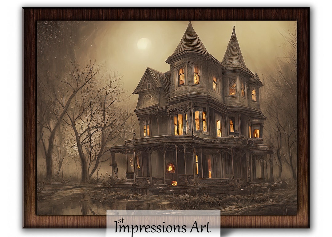 Haunted House Vintage Halloween Print Halloween Wall Art - Etsy