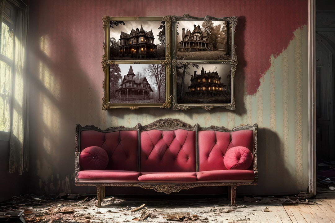 Haunted House Gallery Wall Print SET of 4 Spooky Art - Etsy