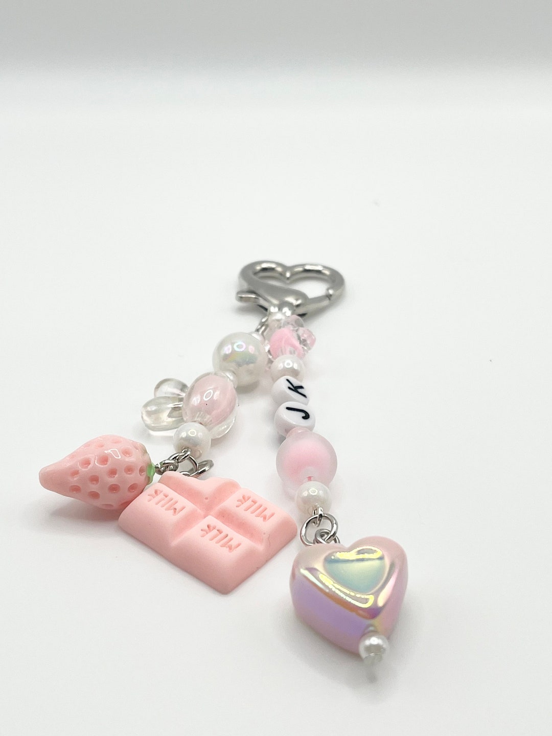 Custom Kpop Keychain- Handmade Beaded Pink Themed Accessory- BTS JK ...