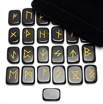 Black Tourmaline Rune Set, Crystal Rune Stones Set Elder Futhark Viking ...