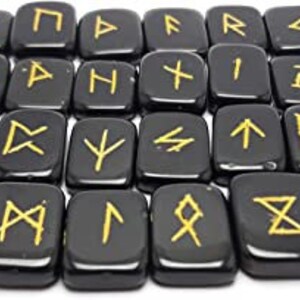 Black Tourmaline Rune Set, Crystal Rune Stones Set Elder Futhark Viking ...