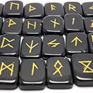 Black Tourmaline Rune Set, Crystal Rune Stones Set Elder Futhark Viking ...