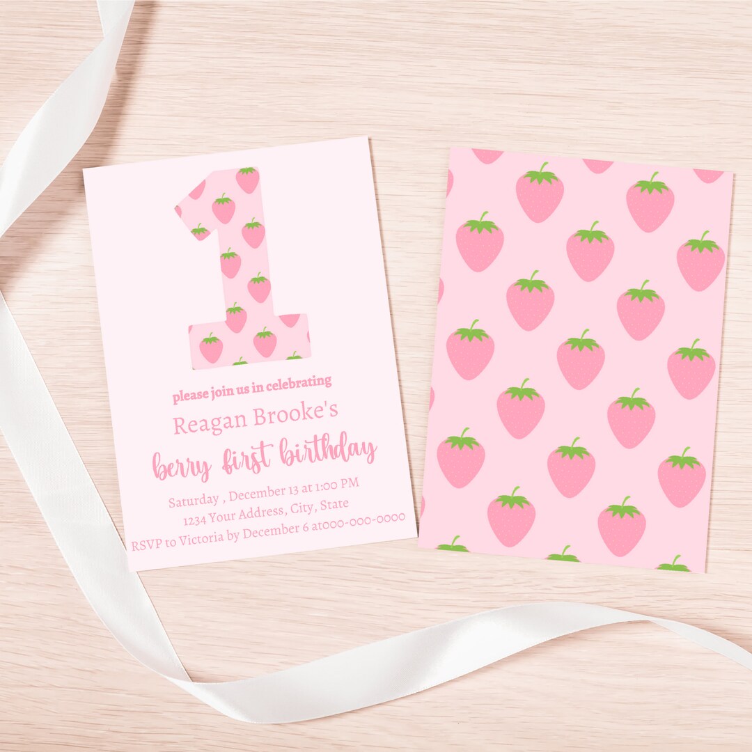 Berry First Birthday Invitation, Strawberry Birthday Invite, Girl ...
