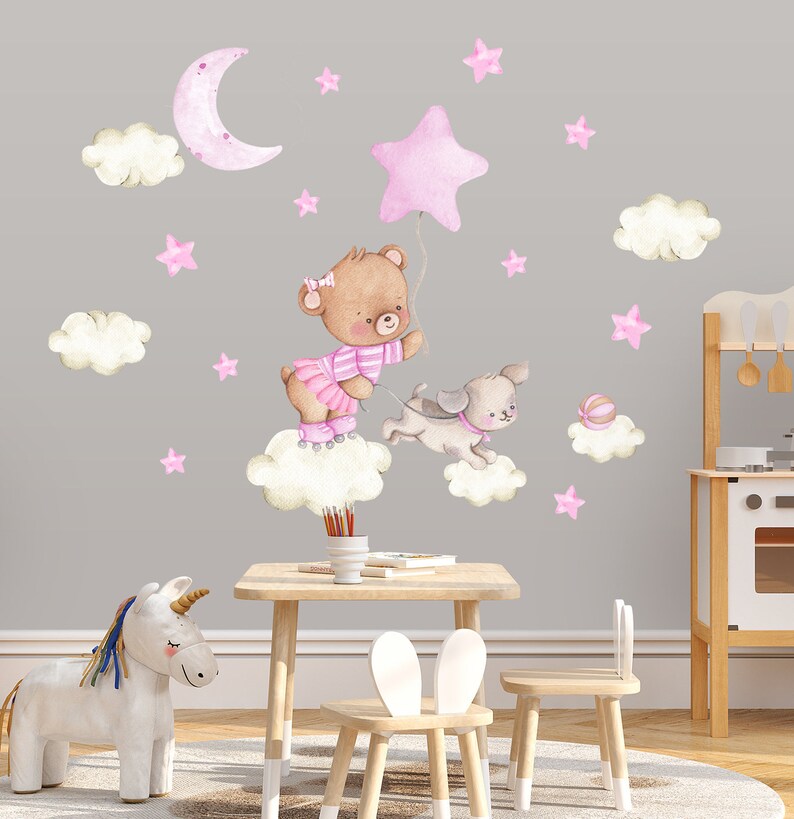 Teddy Bear Wall Sticker Baby Room | Balloon Nursery Wall Stickers ...