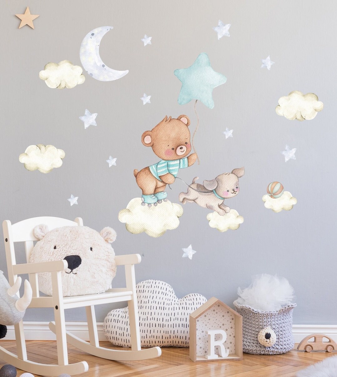 Teddy Bear Wall Sticker Baby Room | Balloon Nursery Wall Stickers ...
