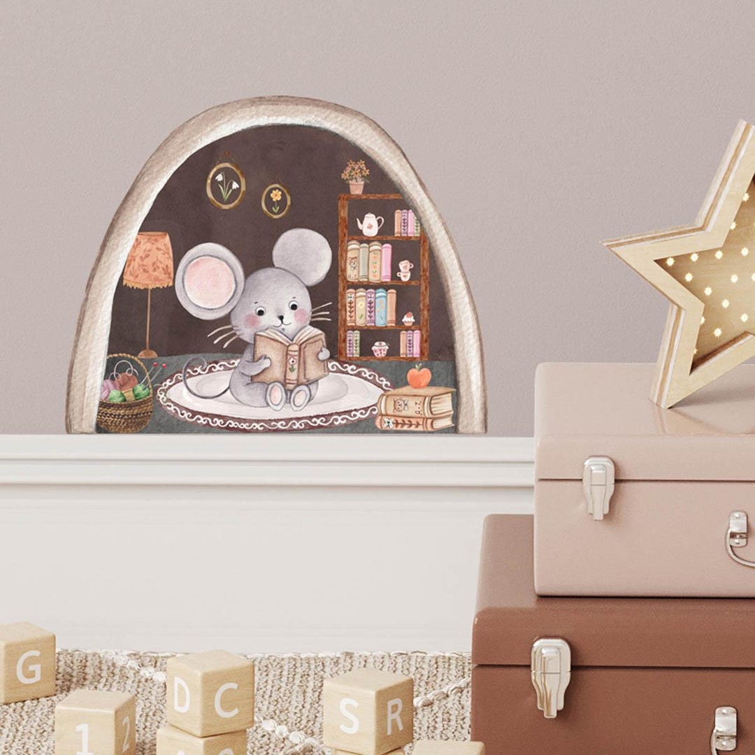 Mouse Door Wall Sticker Boy Nursery | Mouse Hole Small Wall Decal Kids ...