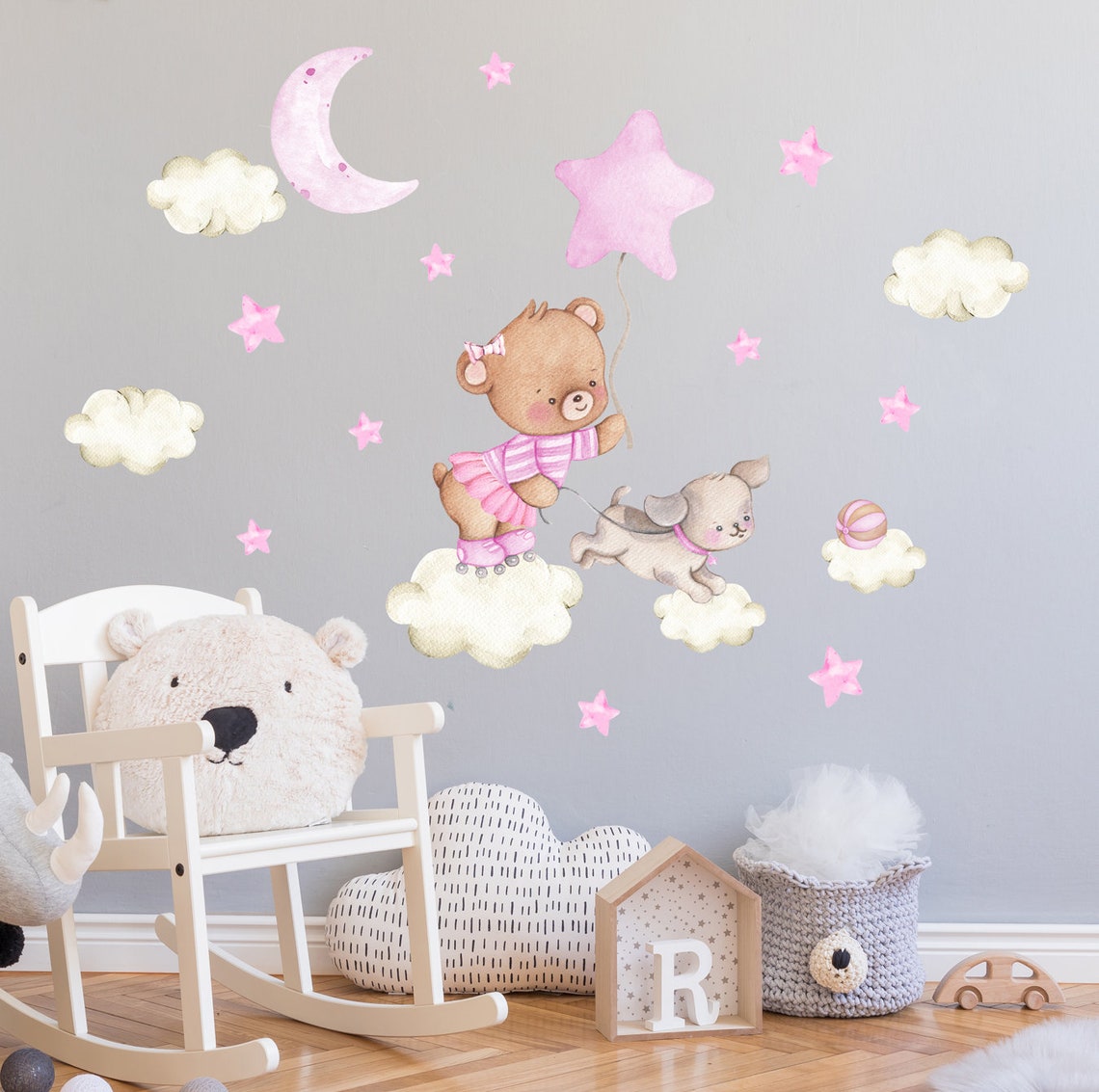 Teddy Bear Wall Sticker Baby Room | Balloon Nursery Wall Stickers ...