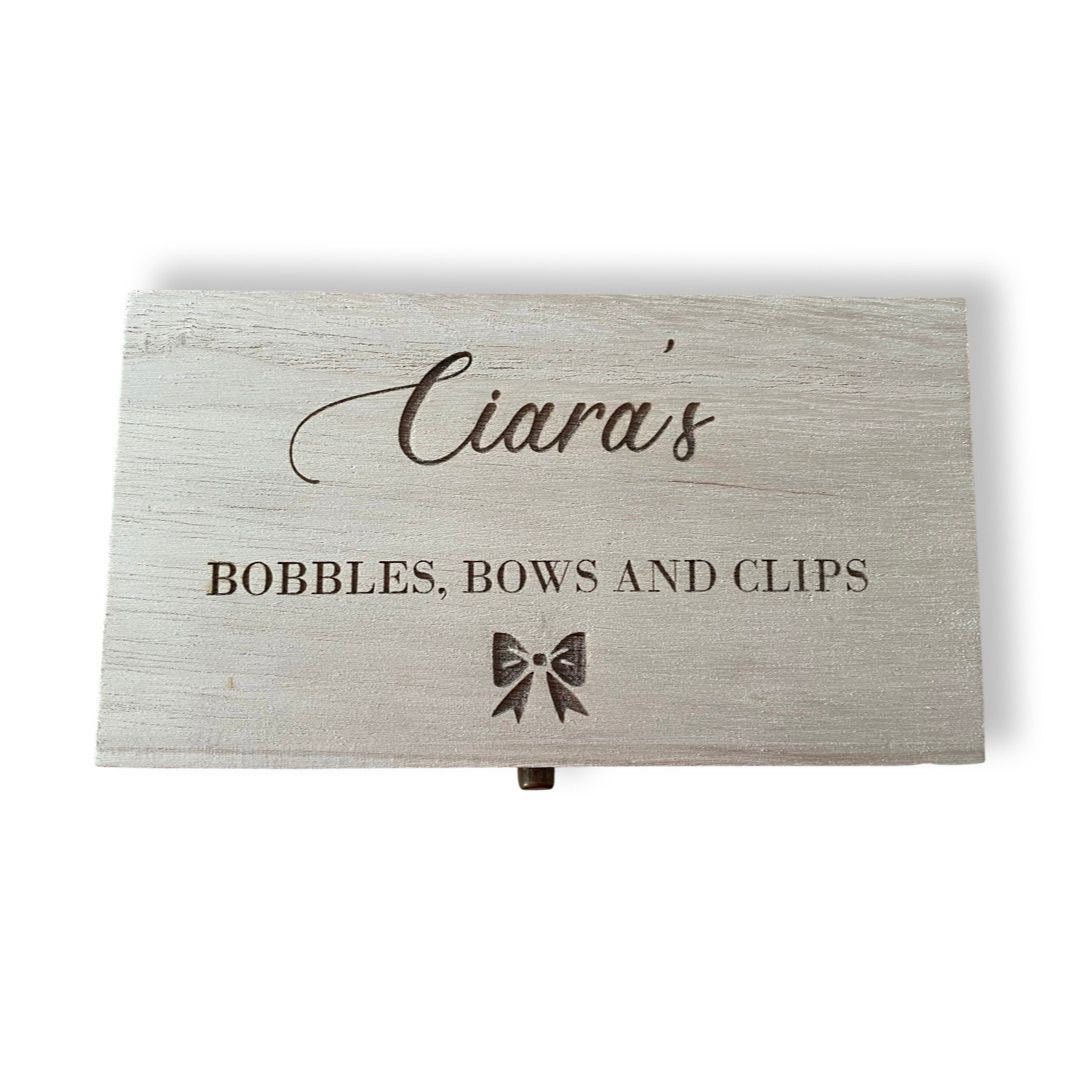 Hair Accessories Box Personalised Wooden Box Hair Bobbles, Bows & Clips ...