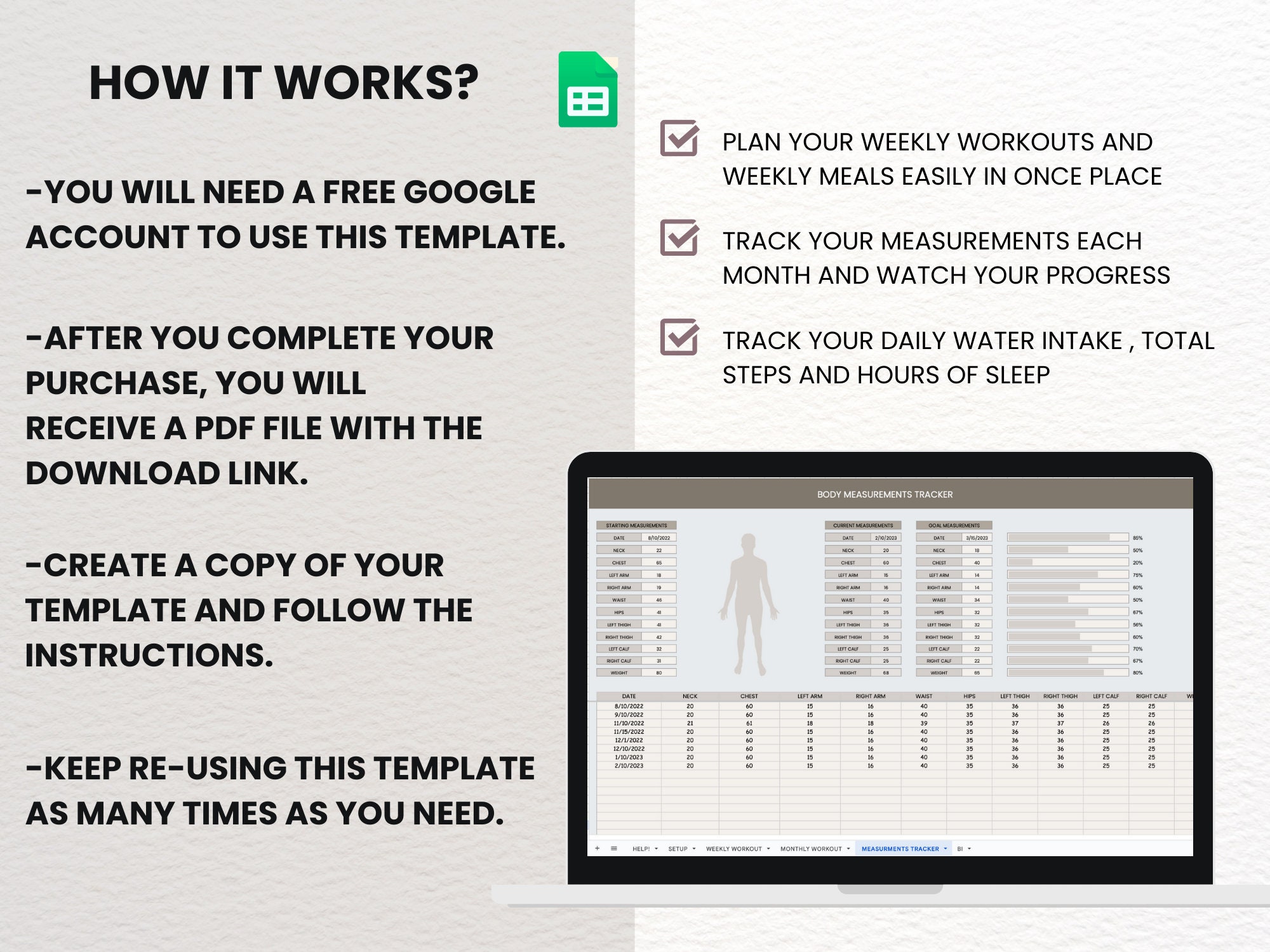Workout Planner Spreadsheet, Google Sheets, Weekly Fitness Planner, Digital Fitness Tracker ...