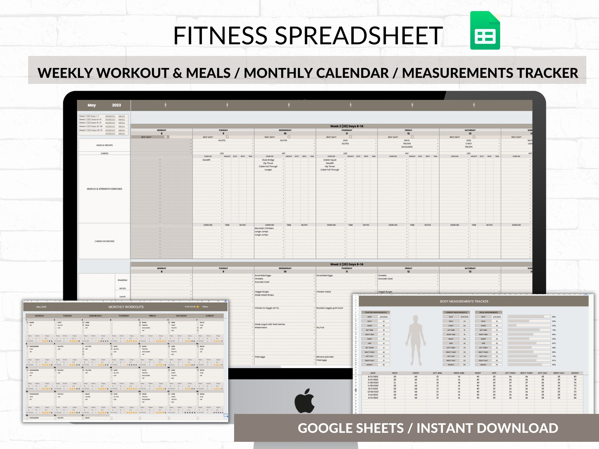 Workout Planner Spreadsheet, Google Sheets, Weekly Fitness Planner ...