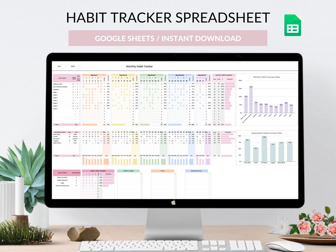Habit Tracker Spreadsheet Digital Habit Tracker Google Sheet Habit ...
