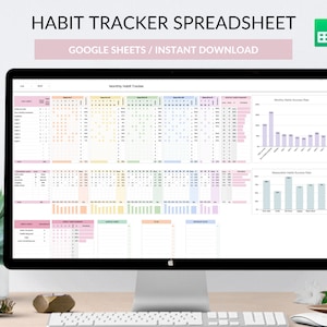 Habit Tracker Spreadsheet Google Sheets Template Monthly - Etsy