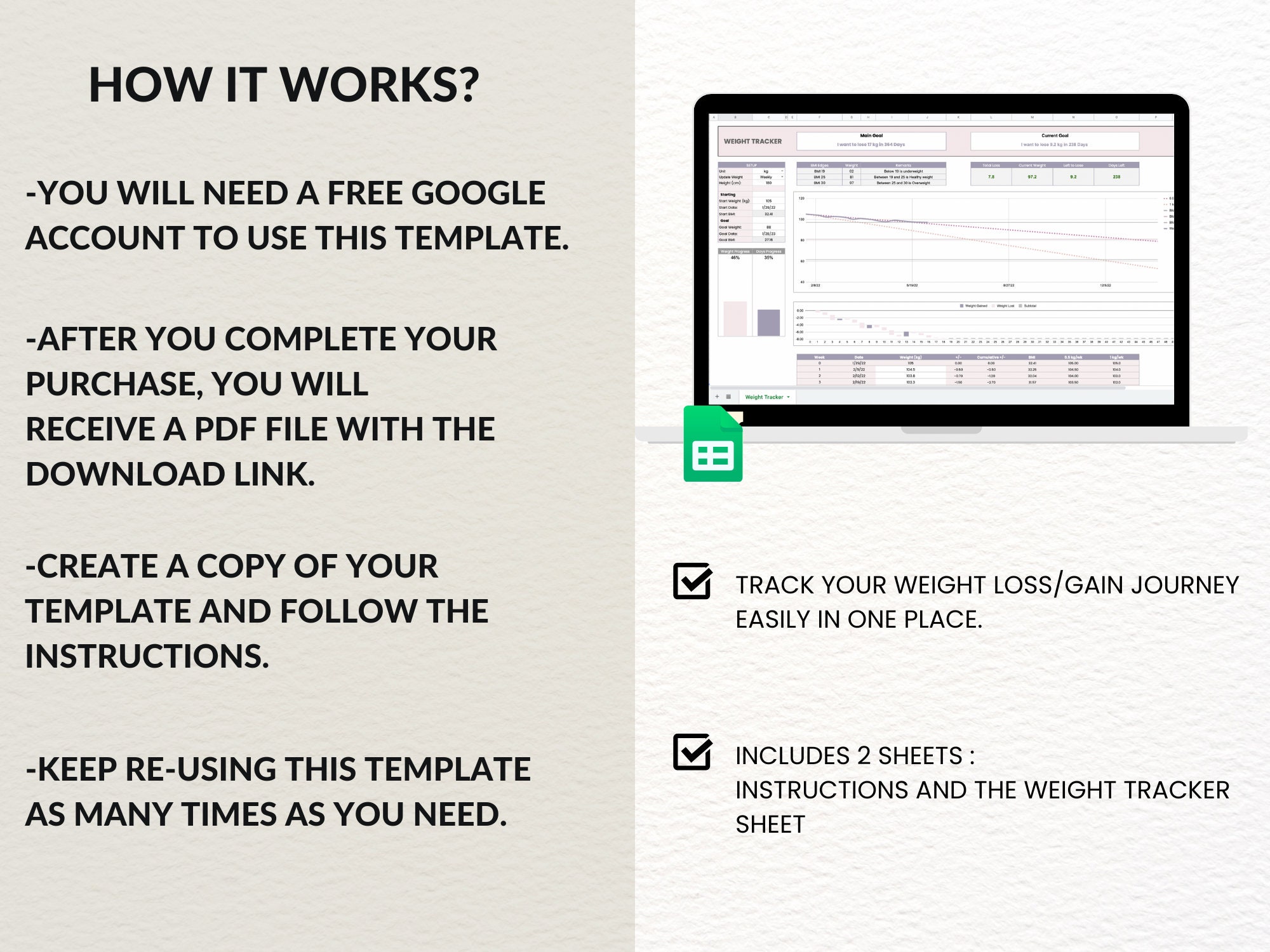 Weight Loss Tracker Spreadsheet Weight Tracker Google Sheet Digital ...