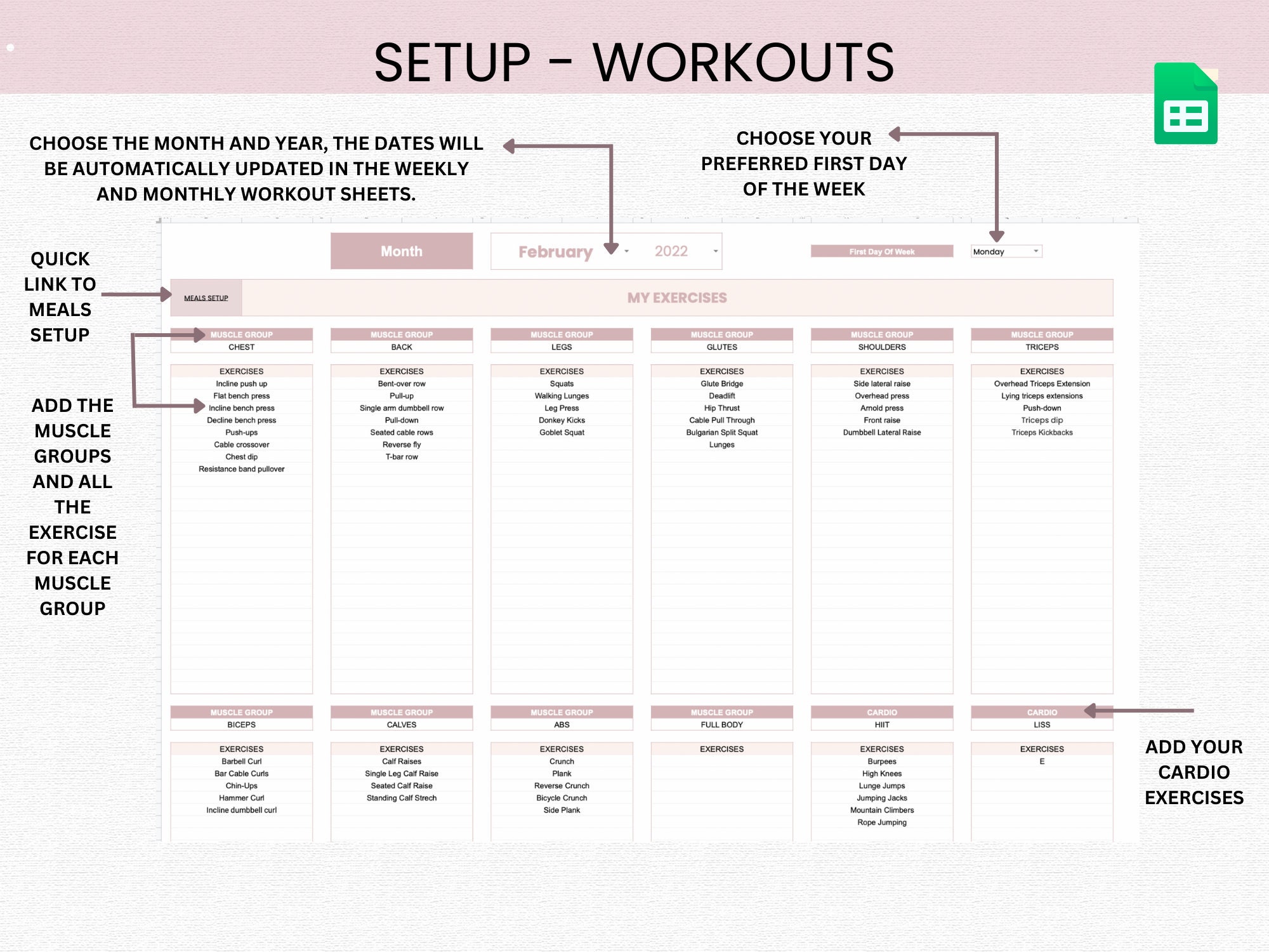 Fitness Planner Spreadsheet Workouts Tracker Google Sheets - Etsy