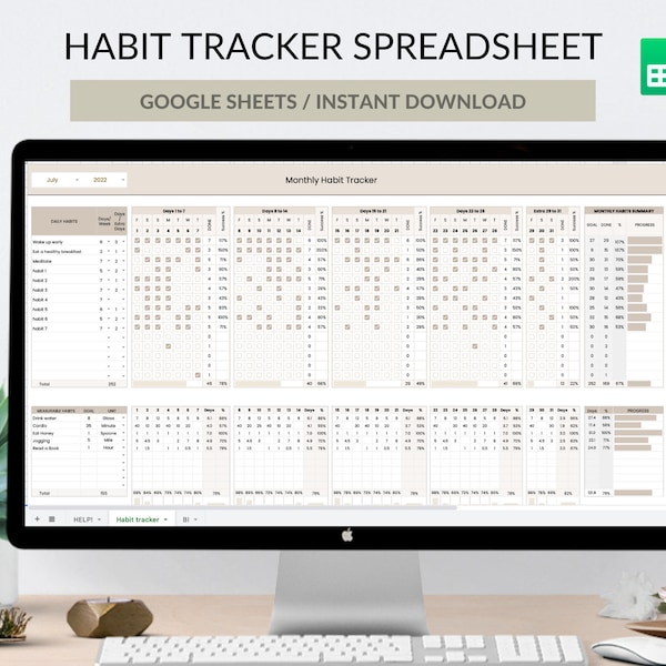Habit Tracker Spreadsheet Digital Habit Tracker Google Sheet Habit ...