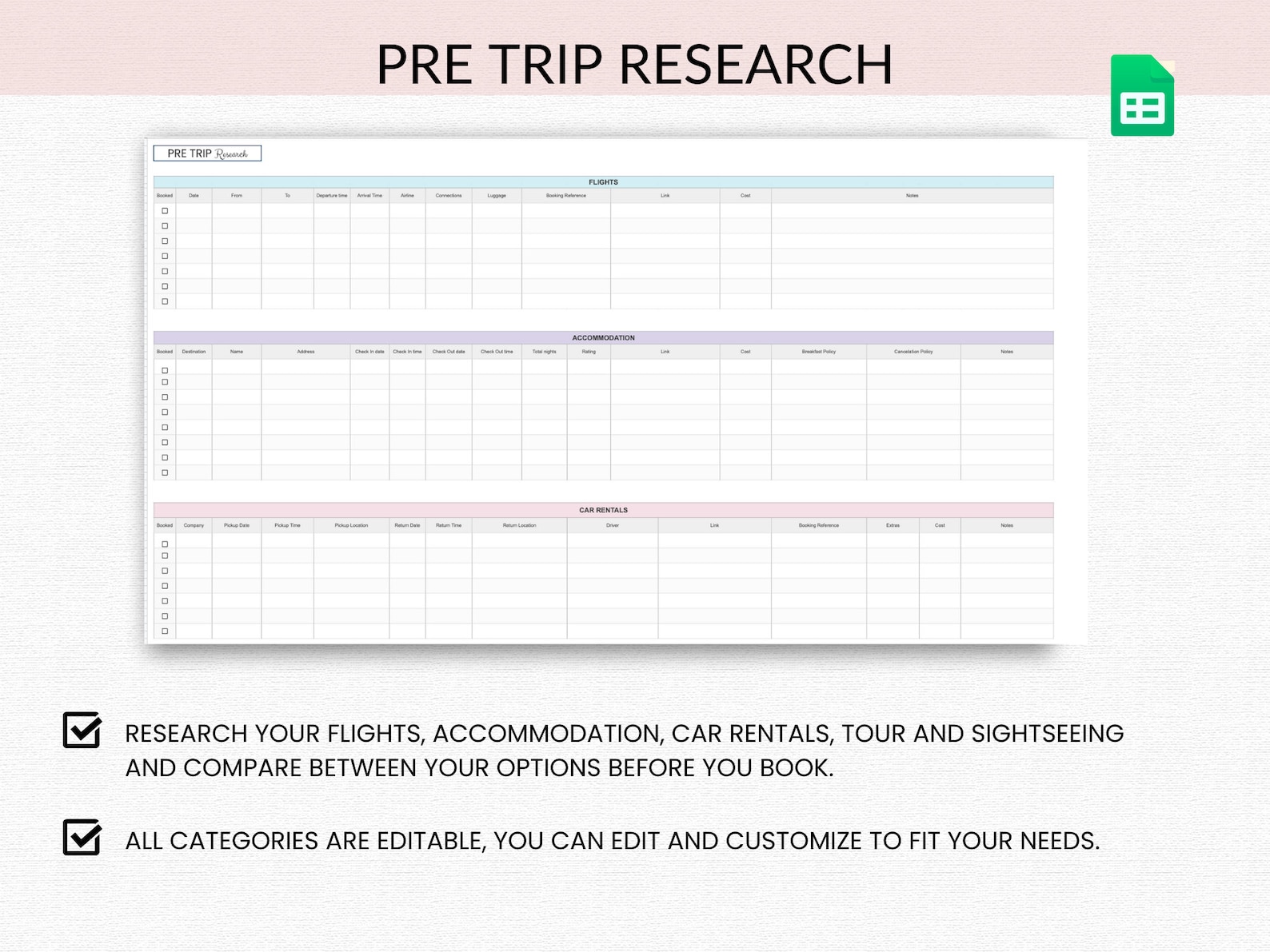 Travel Spreadsheet: Trip Planner & Budget Template (google Sheet) - Etsy