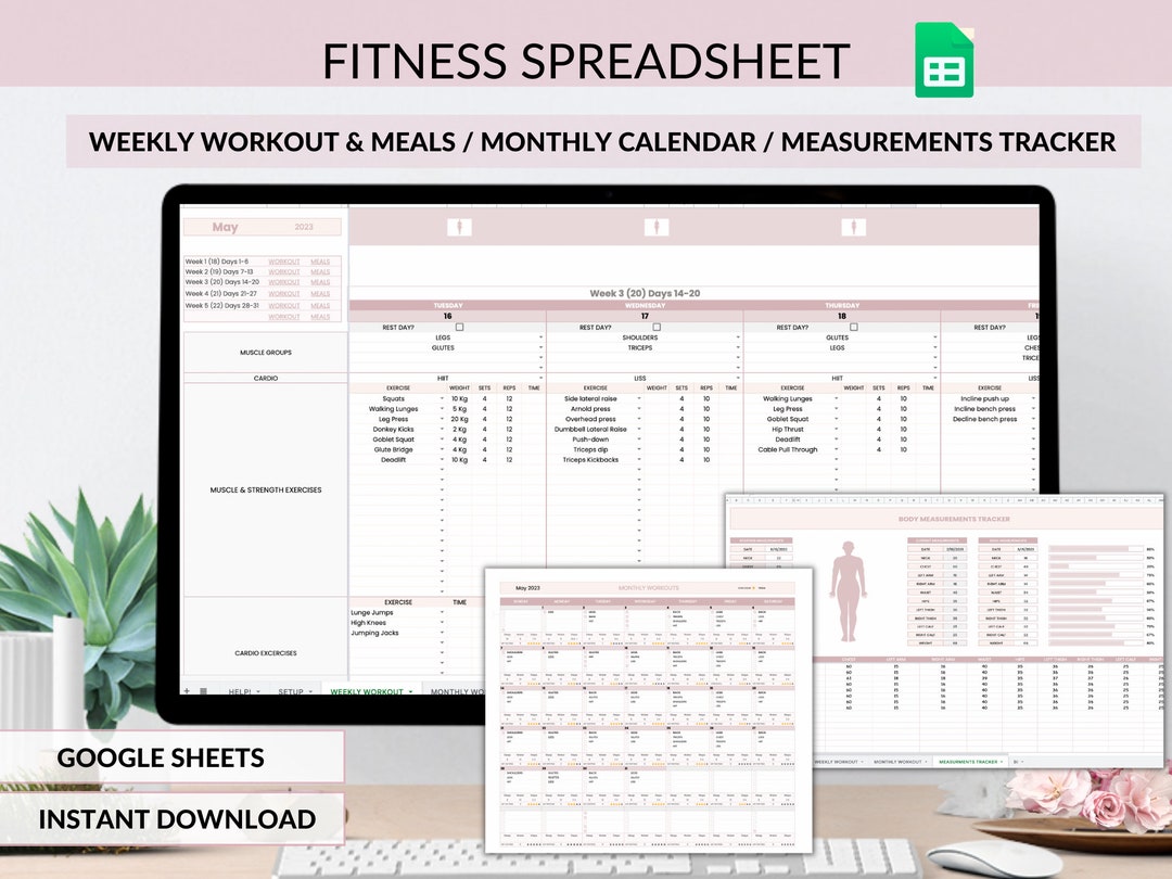 Fitness Planner Spreadsheet Workouts Tracker Google Sheets Template ...
