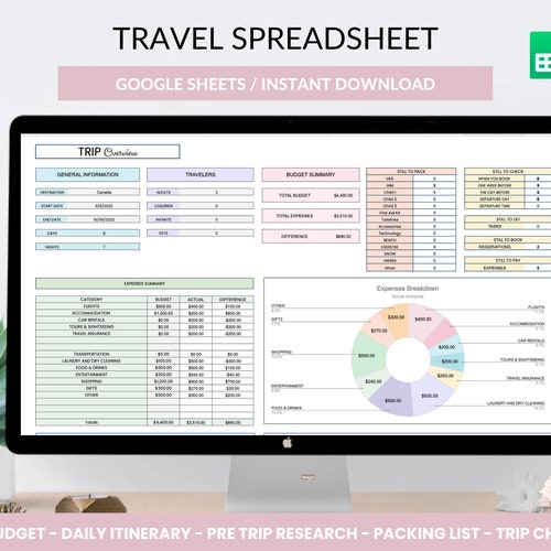 Simple Vacation Planning Spreadsheet Digital Travel Planner - Etsy