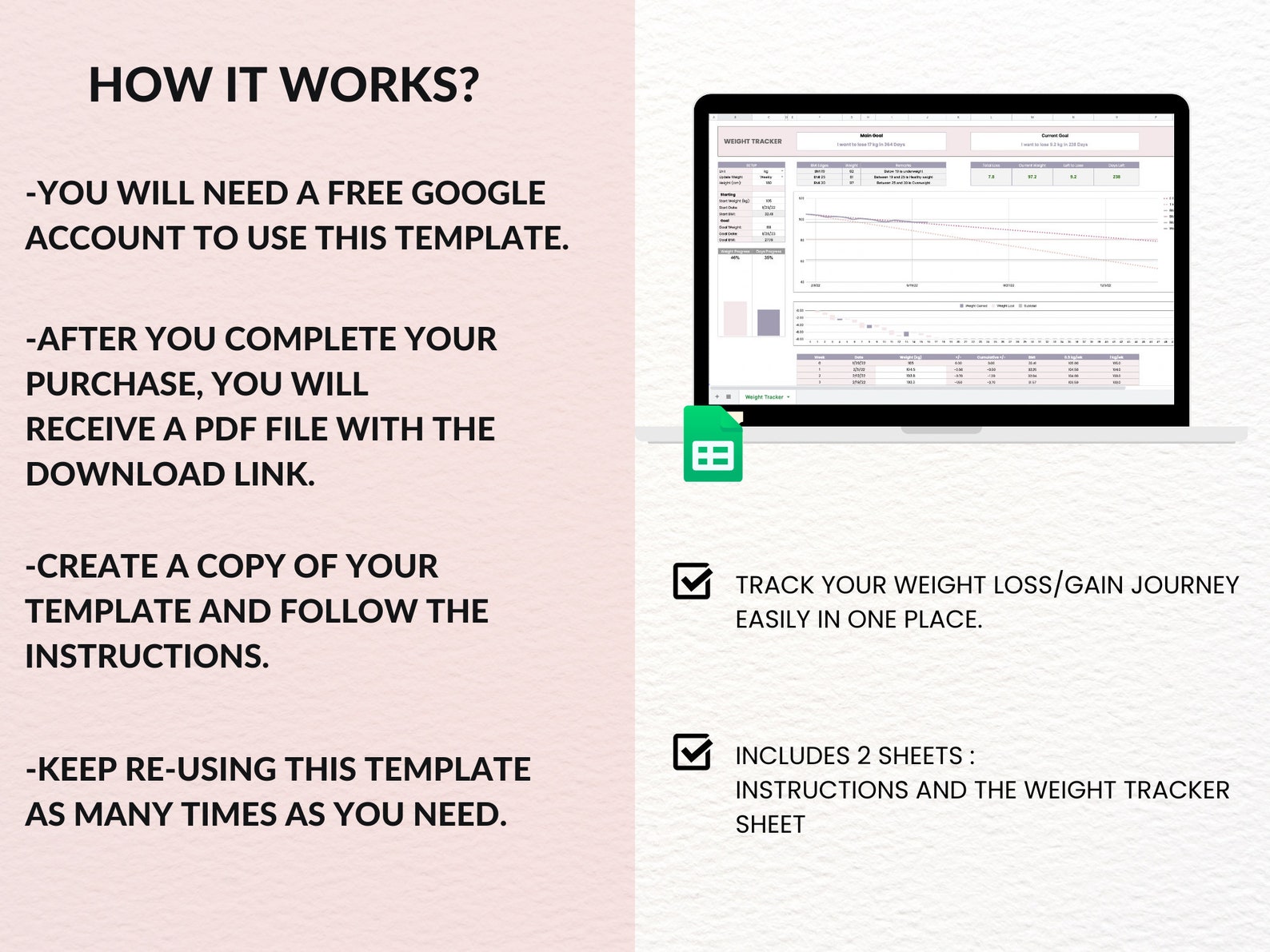 Weight Loss Tracker Spreadsheet Weight Tracker Google Sheet Digital ...