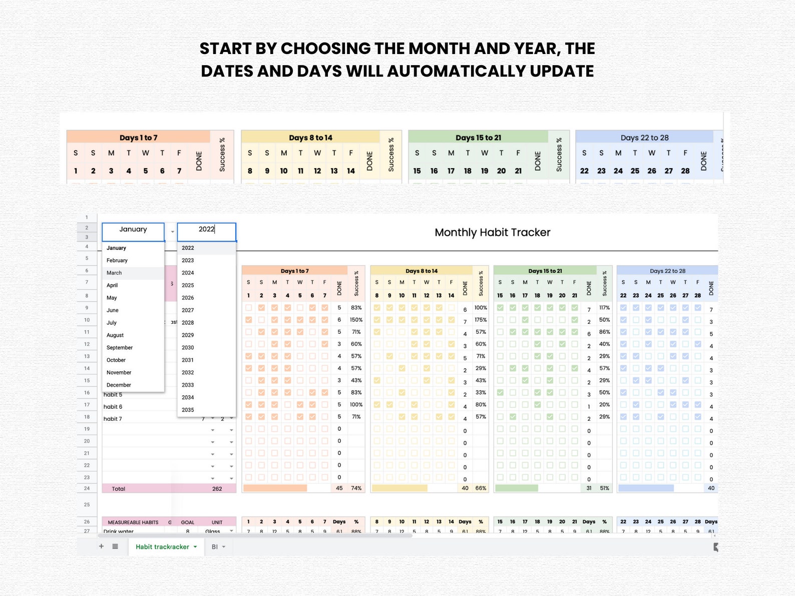 Habit Tracker Spreadsheet Digital Habit Tracker Google Sheet Habit ...