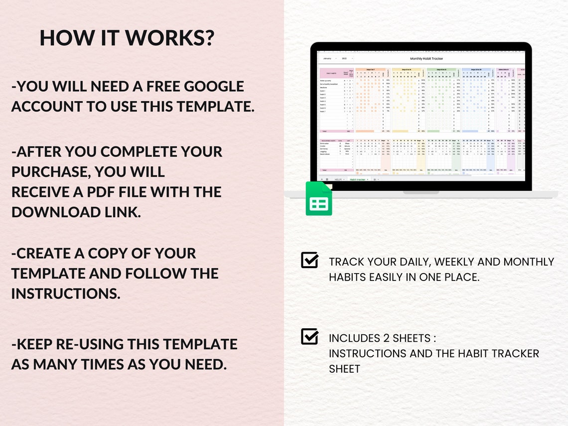 Habit Tracker Spreadsheet Digital Habit Tracker Google Sheet - Etsy