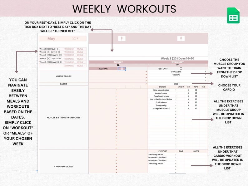 Fitness Planner Spreadsheet Workouts Tracker Google Sheets - Etsy