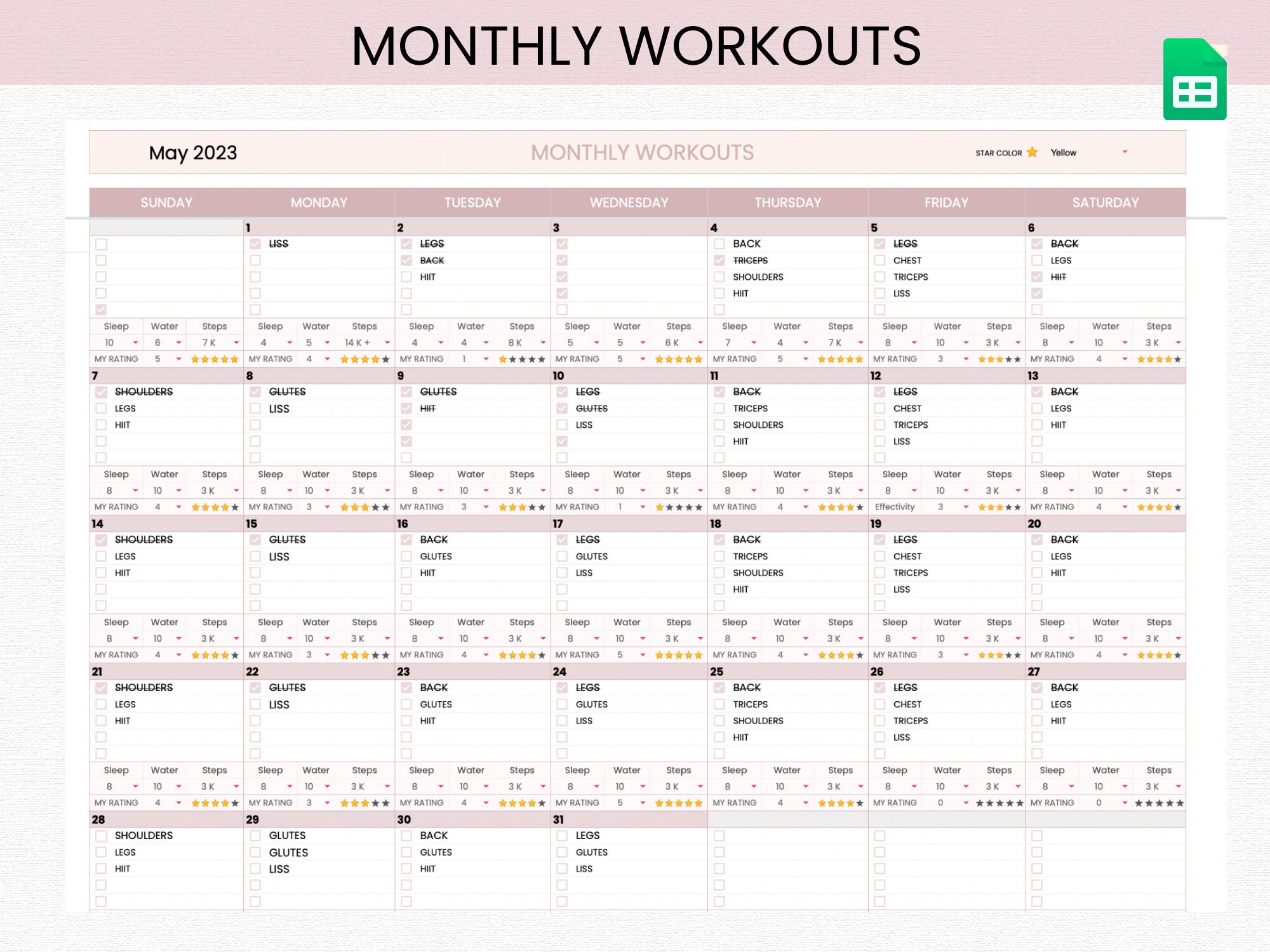 Fitness Planner Spreadsheet Workouts Tracker Google Sheets - Etsy