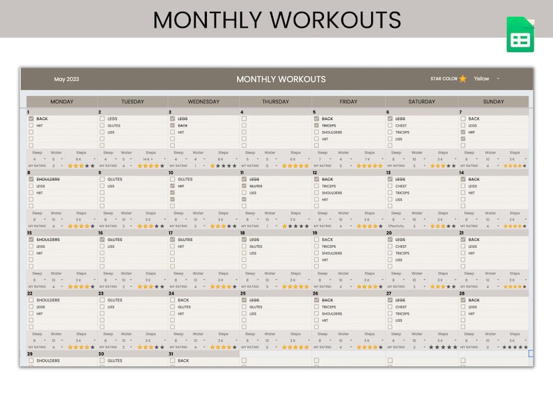 Workout Planner Spreadsheet, Google Sheets, Weekly Fitness Planner ...