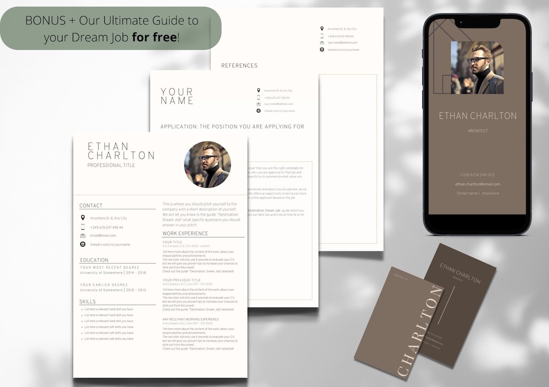 CV Template for Men, CV Template Bundle for Professionals, Minimalist ...
