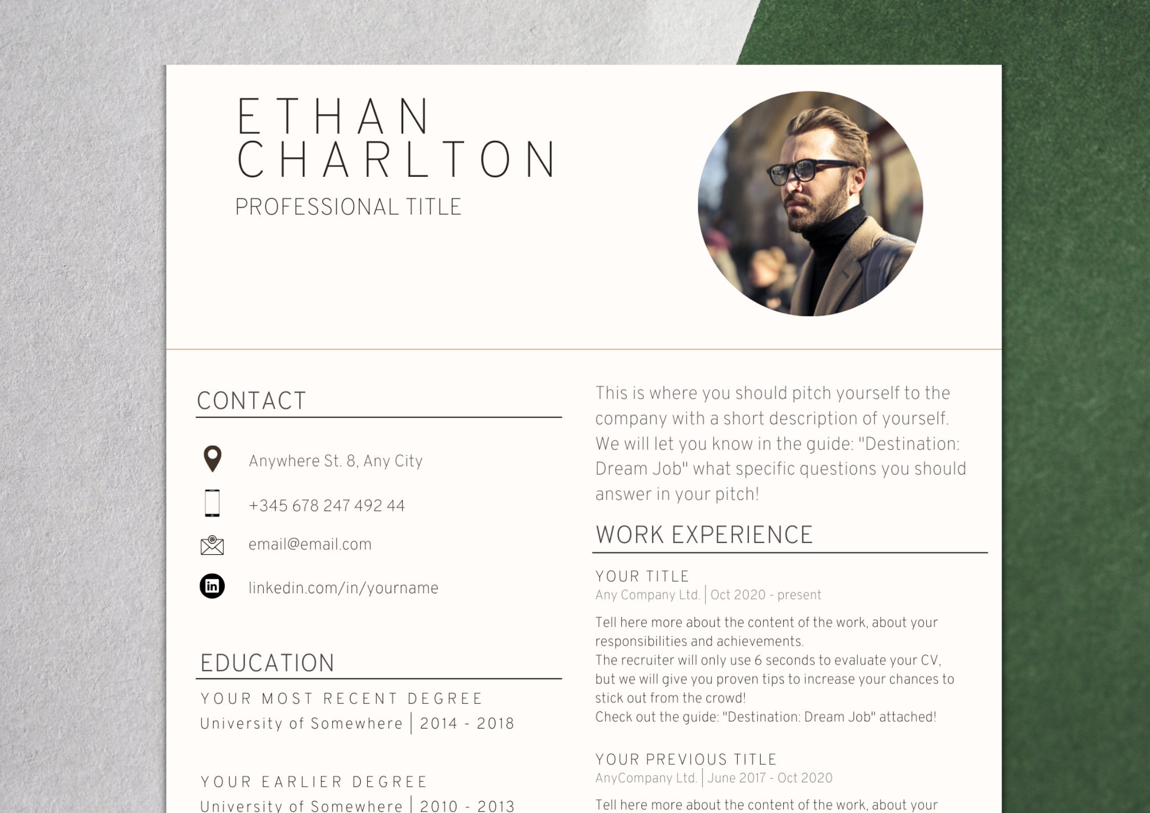 CV Template for Men, CV Template Bundle for Professionals, Minimalist ...