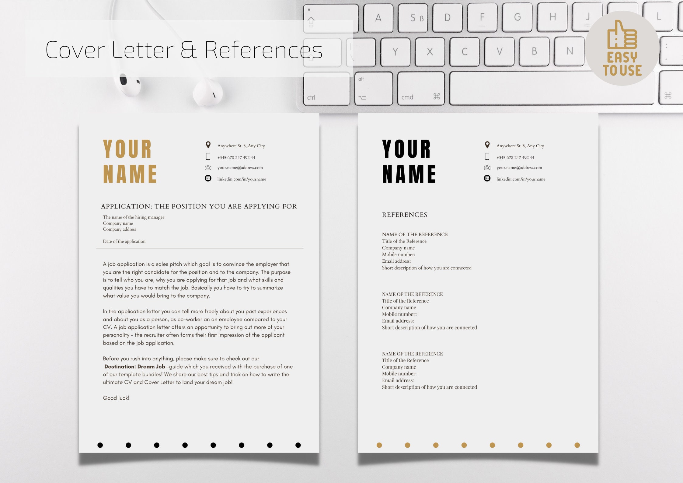 Masculine CV Template for Men, Cover Letter for Men, Editable ...