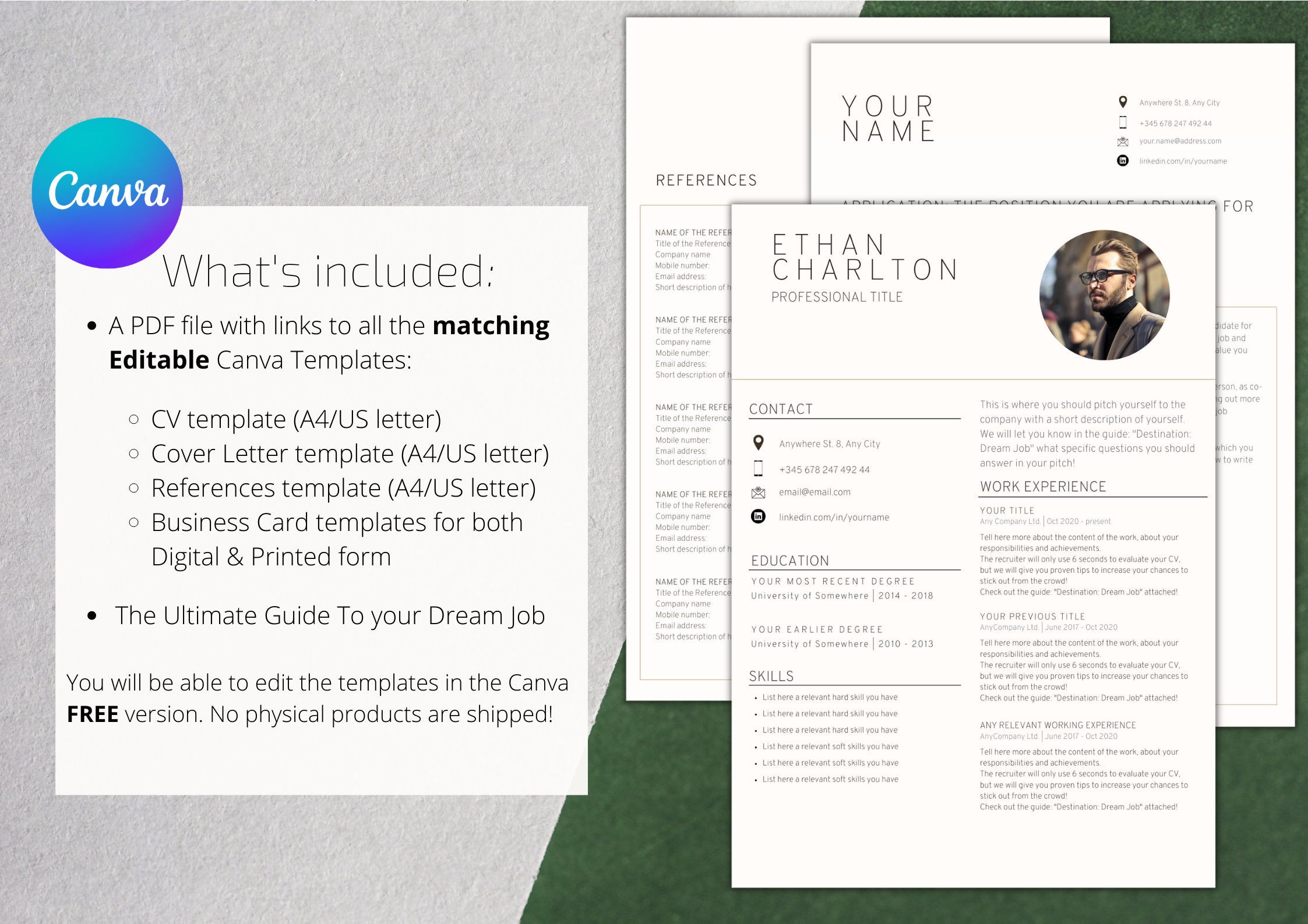 CV Template for Men, CV Template Bundle for Professionals, Minimalist ...