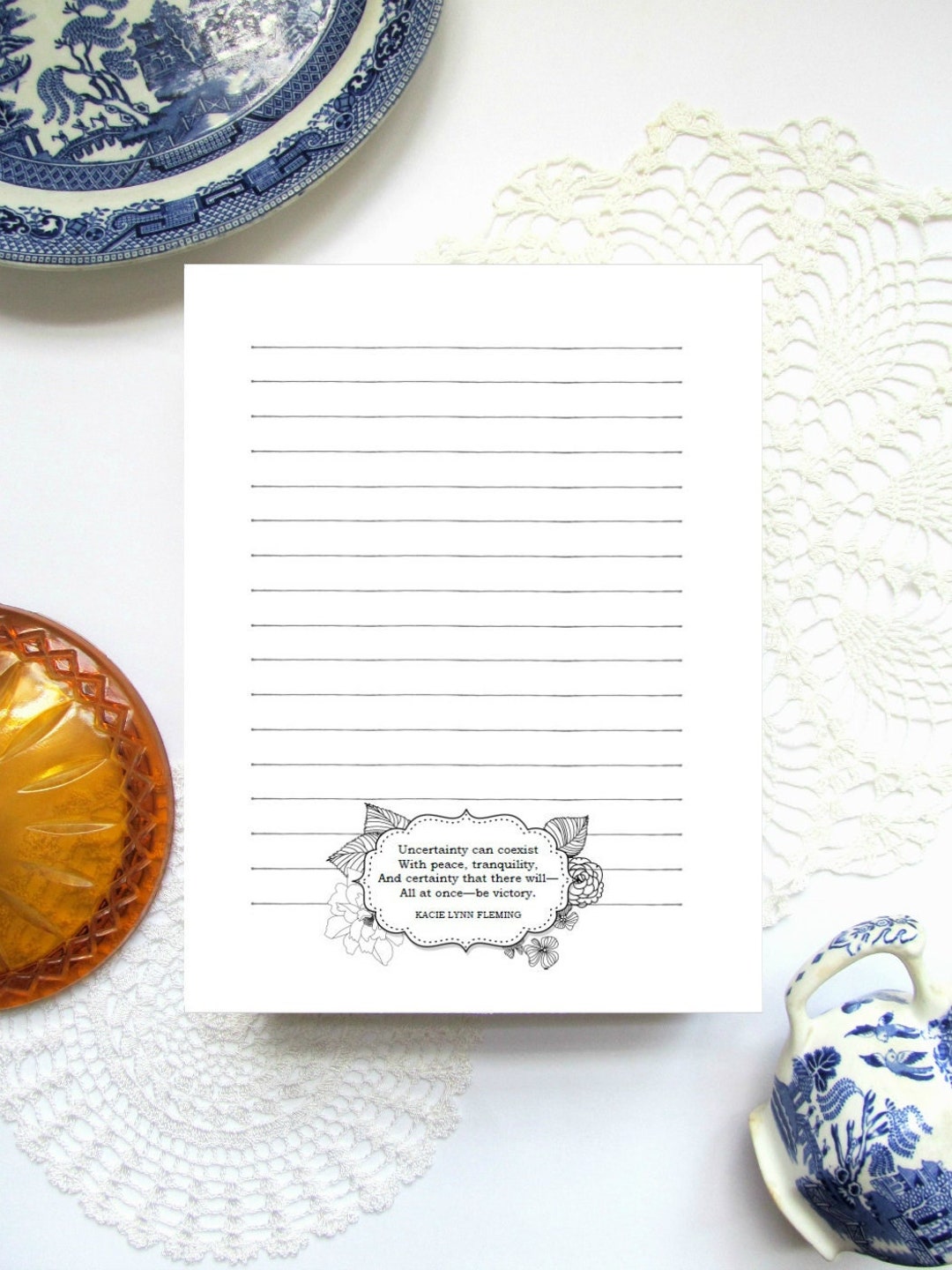 Printable Stationery for Letter Writing, Victory Poem Quote, Wide Line ...