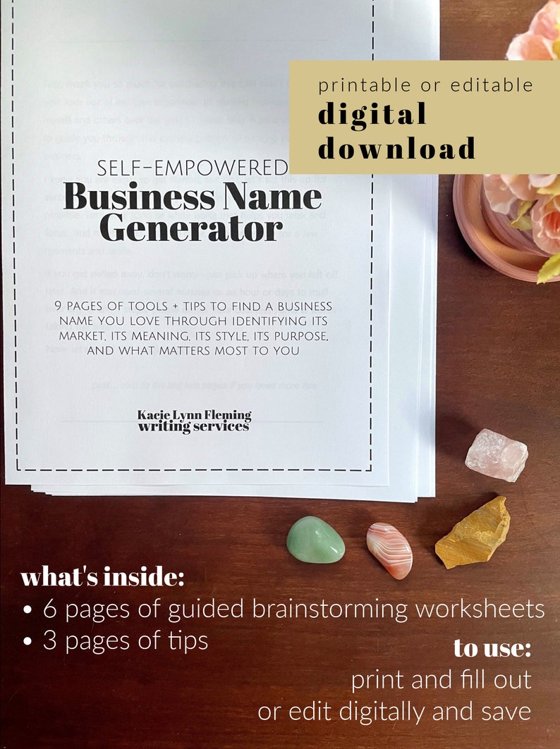 Business Name Idea Generator, DIY Business Naming Worksheet, Etsy Shop ...