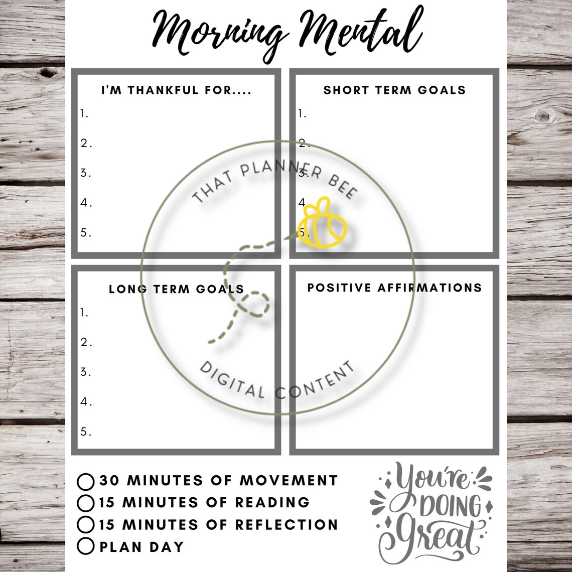 Simple Daily Mindset Tracker / Mindset Worksheet / Planner Sheet / Goal ...