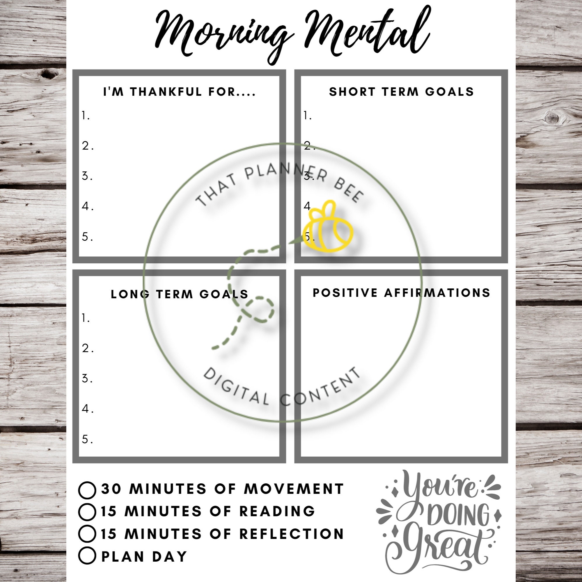 Simple Daily Mindset Tracker / Mindset Worksheet / Planner Sheet / Goal ...