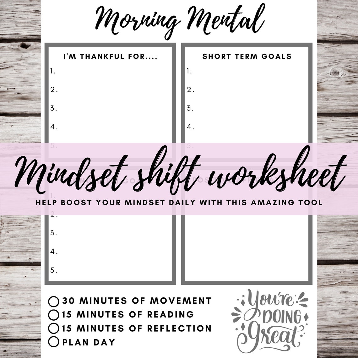 Simple Daily Mindset Tracker / Mindset Worksheet / Planner Sheet / Goal ...