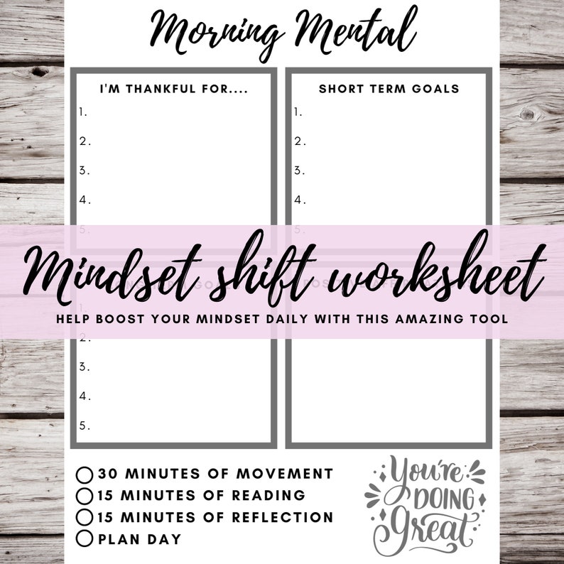 Simple Daily Mindset Tracker / Mindset Worksheet / Planner Sheet / Goal ...