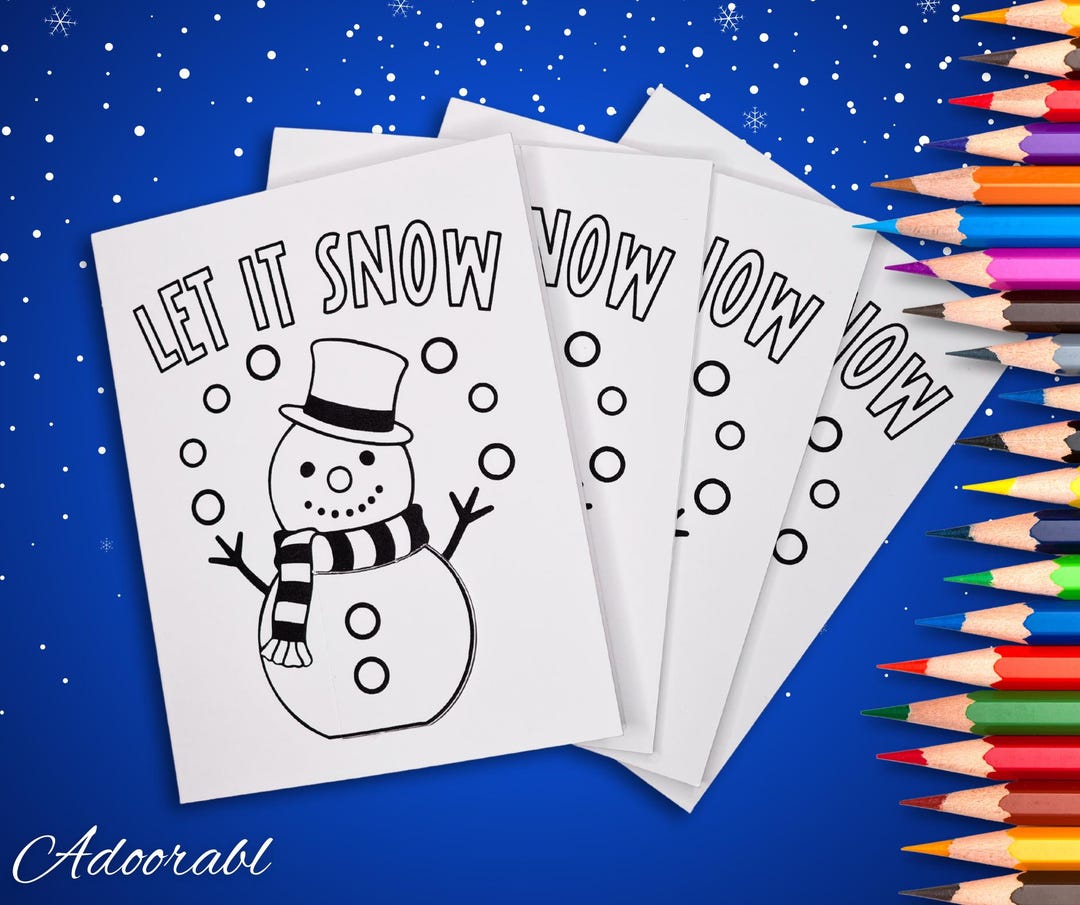 Snowman Coloring Christmas Cards, Set of 4, Kids Activity - Etsy