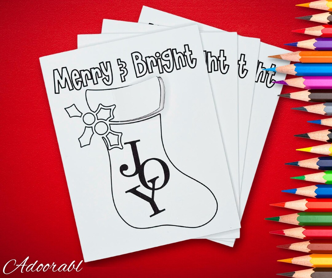 Coloring Christmas Card Stocking Set, 6 Greeting Cards for Decorating ...