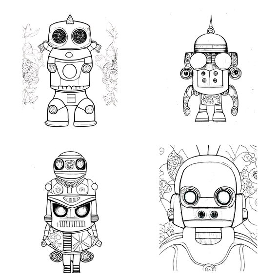 19 Printable Robot Themed Coloring Book Pages - Etsy