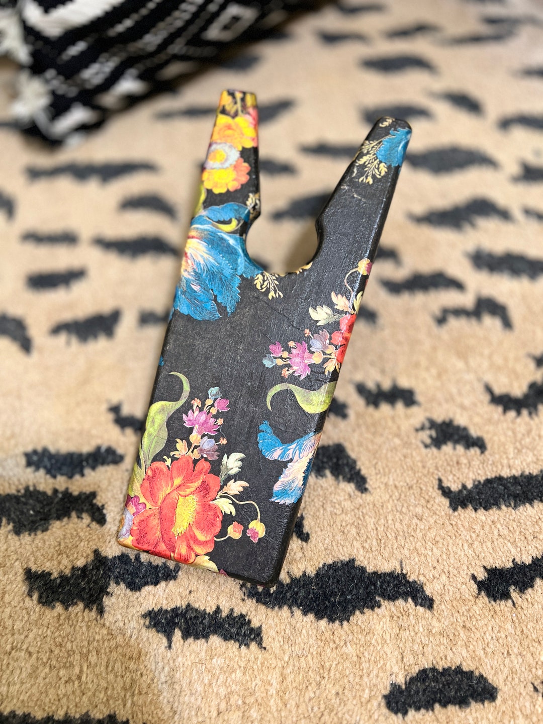 Floral Denim Boot Jack, Upcycled Materials, Decorative Boot Removers ...