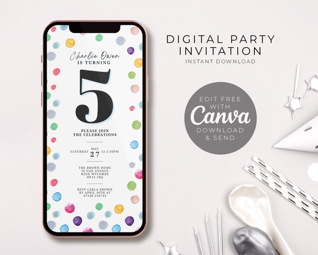 5th Birthday Party Invite, Fifth Birthday E-invite, Evite, Invitation ...