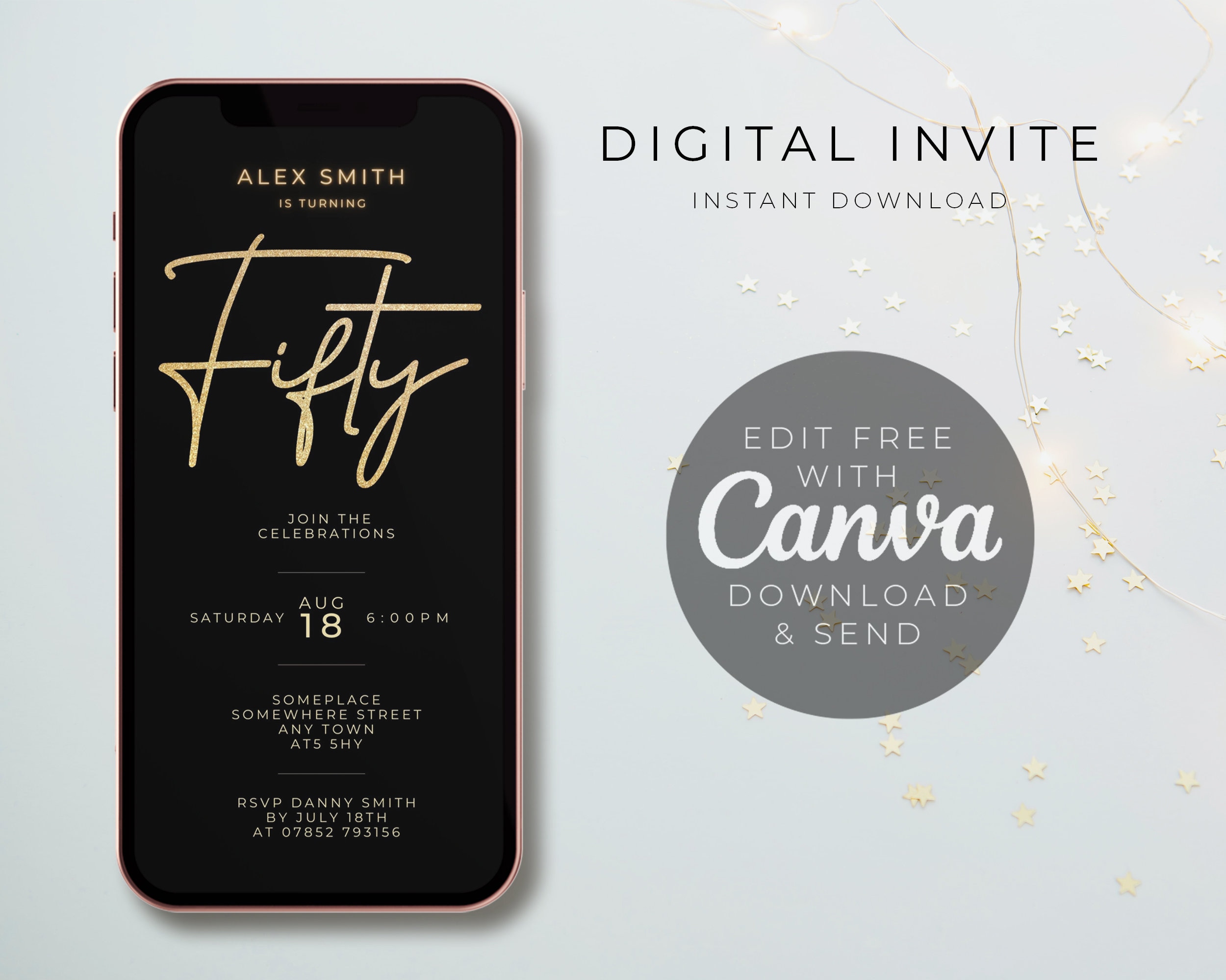 Fifty, 50th, Birthday Invite, Evite, E-invite, Invitation Template ...