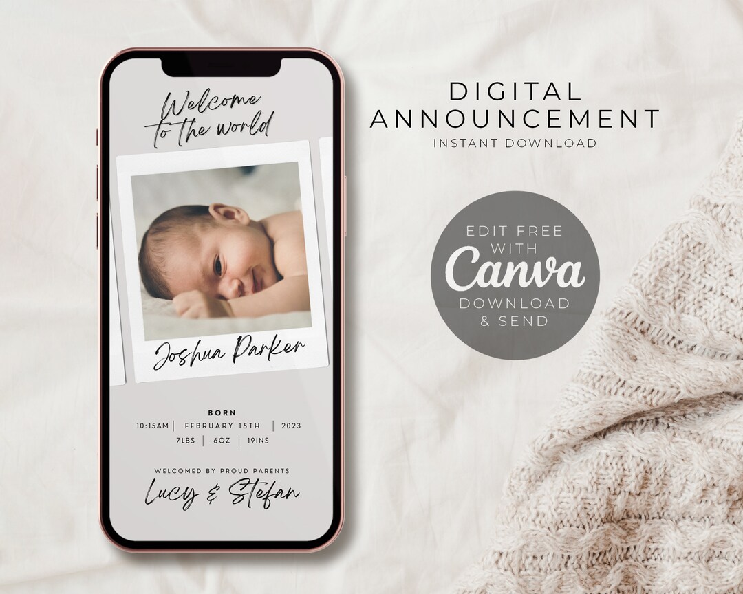Baby Announcement Template, New Born Baby Announcement, Digital Birth ...